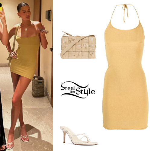 » Hailey Baldwin: Beige Dress and Sandals