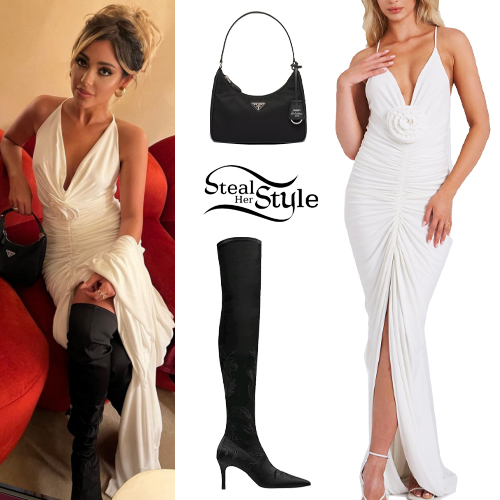 » Gabi DeMartino: White Maxi Dress, Black Boots