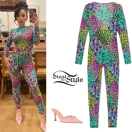 » Cierra Ramirez: Printed Jumpsuit, Suede Mules