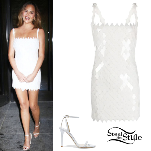 » Chrissy Teigen: White Mini Dress and Sandals