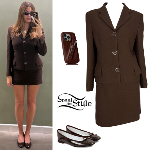 Hailey Baldwin Brown Suit And Flats