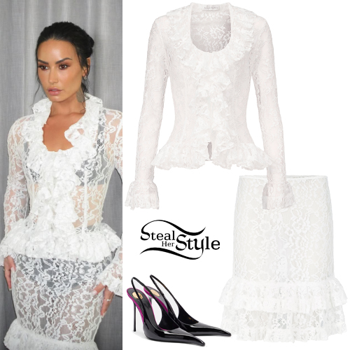 » Demi Lovato: Plum Bodysuit, Leather Pants