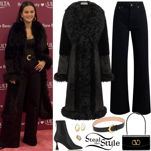 » Selena Gomez: Shearling Coat, Black Jeans